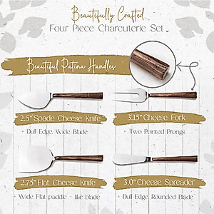 Foxglove Market Premium Cheese Knife Set - Set of 4 Hand-Forged Cheese Knives -Charcuterie Knife Set - Silver and Copper Stainless Steel - Cheese Knife Set For Charcuterie Board - Charcuterie Utensils