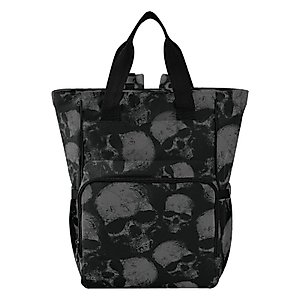 ZENWAWA Diaper Backpack Grey Skulls Pattern Multifunctional Nappy Bag Tote Large Capacity with Stroller Straps Insulated Feeding Bottle inserts