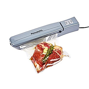 PowerXL Duo NutriSealer Food Vacuum Sealer Machine with Vacuum Seal Bags & Rolls, Double Airtight Sealing with Built-in Cutter, Small Snack Bag Capability, Safety Certified, Lab Tested, LED Indicator Lights, 11 inch (Slate)