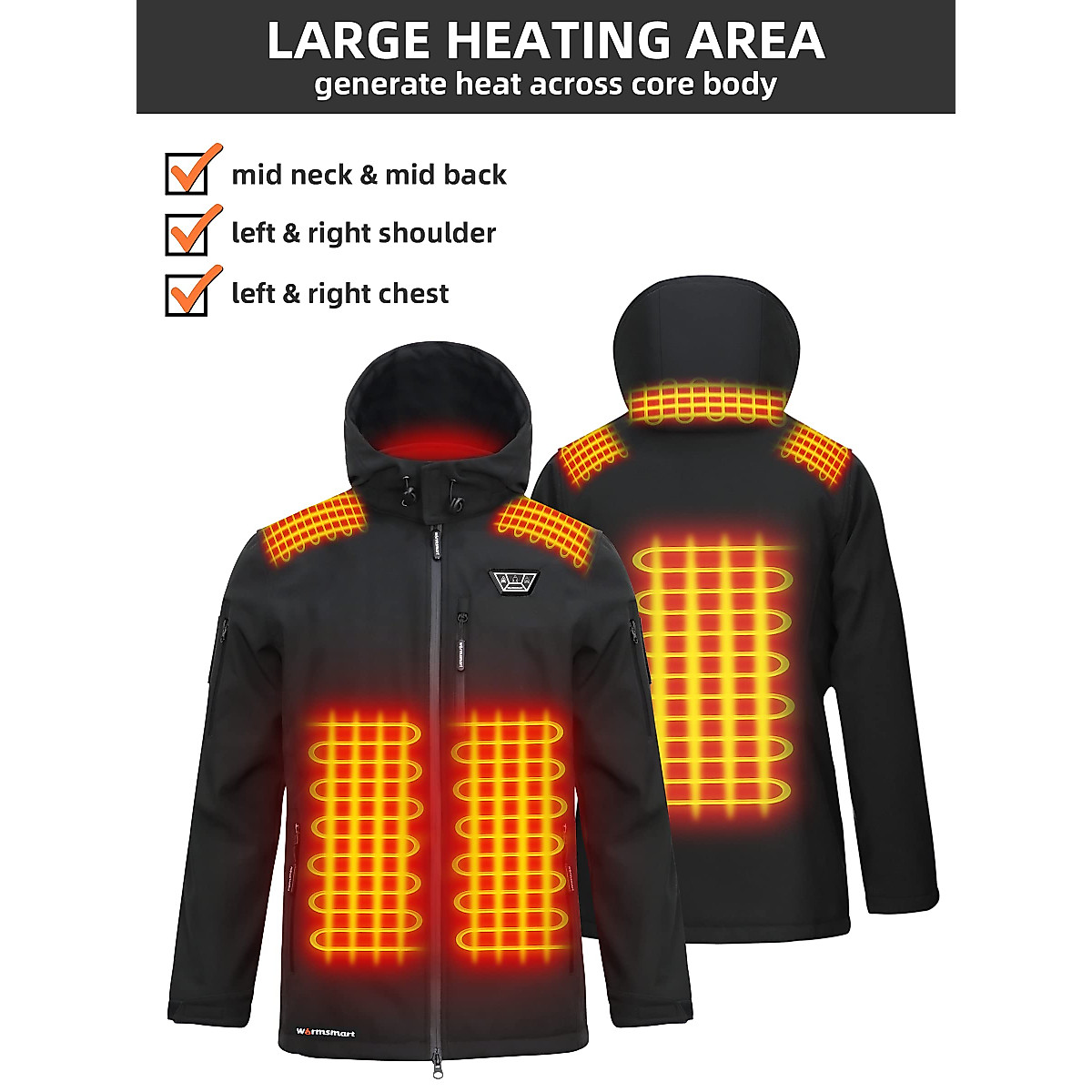 warmsmart Heated jackets for Men Women with 14400mAh Battery Pack, Heated Coats with Detachable Hood Windproof
