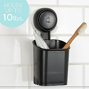 Bath Bliss Power Lock Gel-Suction Toothbrush Holder | Suction Mount | Bathroom Mirror or Wall Hang | No Tools Required | Toothpaste | Razor | Easy Release | Matte Black