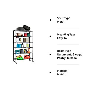 6 Tier Adjustable Metal Shelf Wire Shelving Unit Storage with Wheels 2100LBS Capacity 18" D x 48" W x 82" H for Restaurant Garage Pantry Kitchen Garage Rack,Black