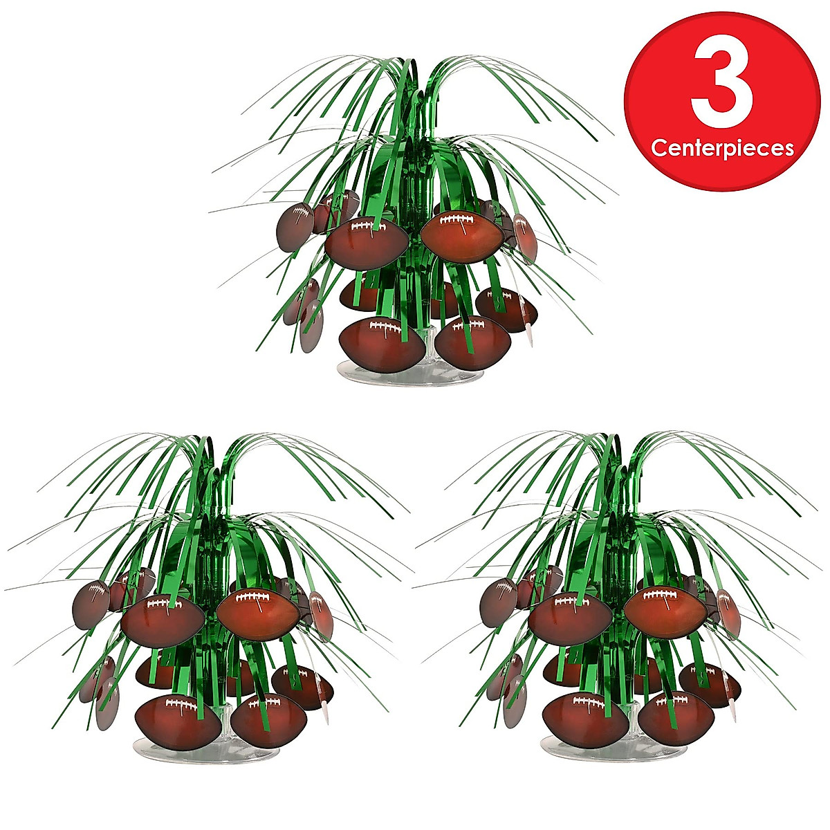 Beistle Football Mini Cascade Centerpieces 3 Piece Sports Decorations Game Day Party Supplies Tableware, 7.5", Green/White/Brown