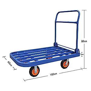 Teerwere Portable Folding Handcart Portable Folding Hand Trolley 360° Rotating Cart for Luggage Personal Travel Shopping Auto Moving Multi Function Folding Handcart (Color : Blue, Size : 120X65CM)