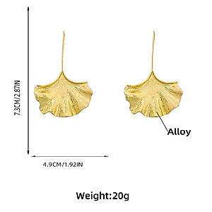 Gingko Leaf Earrings, Gold Gingko Leaf Statement Dangle Earrings For Women, Bohemian Tree Leaf Earrings, Fan-shaped Stud Earrings Gingko Leaf Boho Jewelry, Zinc, no