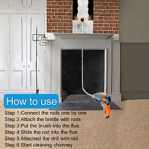 VEJESIME Chimney Brush, 33ft Chimney Sweep Kit, Chimney Cleaning Kit with 10 Nylon Flexible Rods, Electrical Rotary Drill Drive Sweeping Cleaning Tool Kits for Sweeping Fireplace (10 Rods)