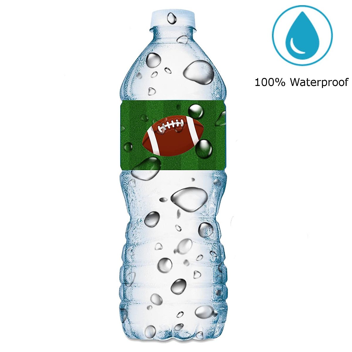 25 Sports Football Water Bottle Labels, Waterproof Water Bottle Wrappers, Great Stickers for Birthday Party, Baby Shower, Wedding, Graduation, or Any Family Event Decorations, Made in USA