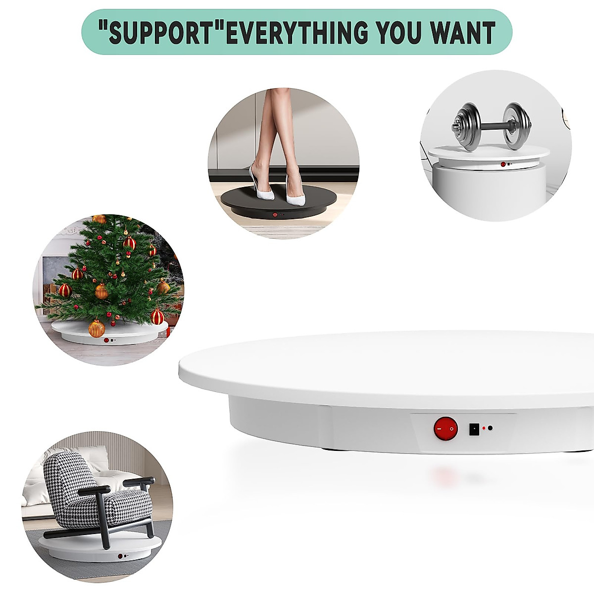 JAYEGT Motorized Rotating Display Stand, 360 Degree Electric Rotating Potography Turntable for Products Display，Live Video Show, Remote Control Angle, Speed (White/23.6Inch/330Lbs Load/Wired)