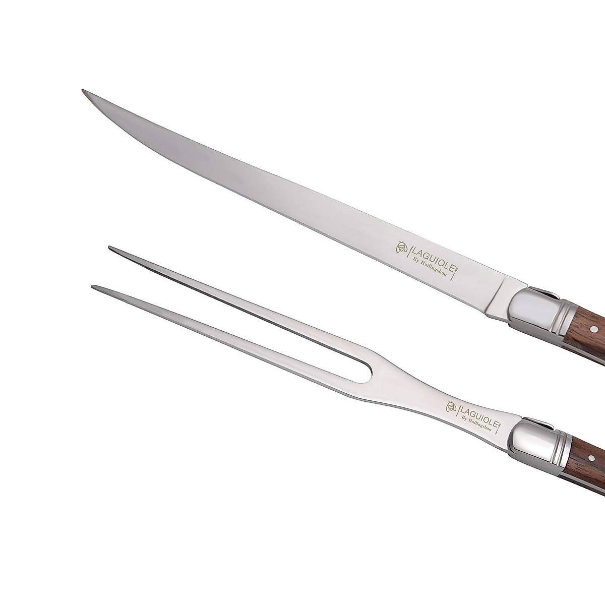 Laguiole by Hailingshan Carving Knife and Fork Set Stainless Steel Premium BBQ Meat Turkey Roast Kitchen Dinner Table Cutlery Flatware Sharp 2-Piece Wood Handle with Gift Box