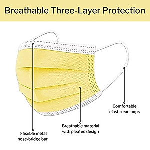 McKesson Medical Face Masks, Level 1 - Pleated with Ear Loops, Non-Sterile, Yellow - One Size Fits Most Adults, 7 in x 3.75 in, 50 Count, 1 Pack
