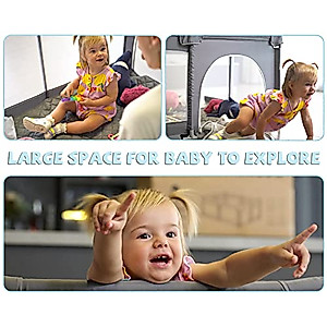 Baby Playpen,Letmudla Playpen with Mat,Upgraded Sturdy Play Pen with Gate,Easy to Assemble Play Yard,Safe Play Pens for Babies and Toddlers with Hand Rings,Outdoor&Indoor Activity Center for Infant