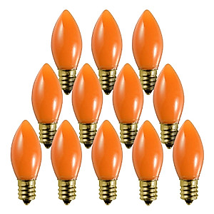 12 Pack C9 Orange Light Bulb Ceramic Incandescent 7 Watt E17 Intermediate Base Replacement C9 String Lights Bulbs Colored Light Bulb Orange Bulb Holiday Decorations Halloween Bulb