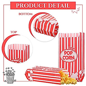 Fuutreo 500 Pcs 1oz Popcorn Individual Bags Bulk Disposable Popcorn Bag Red White Stripe Retro Popcorn Sleeves Small Popcorn Paper Bags for Candy Movie Night Themed Carnival Birthday Party