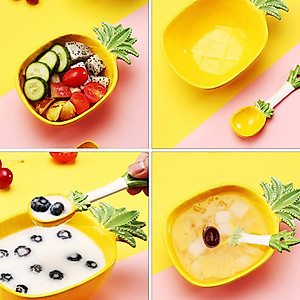 Cabilock Ceramic Appetizer Plate Pineapple Shape Bowl with Spoon Dessert Salad Pasta Bowls Food Serving Tray for Fruit Cheese Dessert Snack (300ml)