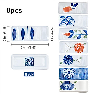 CRASPIRE 8pcs Ceramic Chopsticks Rest Rack Hand Painted Japanese Chopstick Rests & Holders Floral Chopstick Stand Rest Set Festive Tableware Ornament for Spoon Fork Porcelain Dip Pen Holder