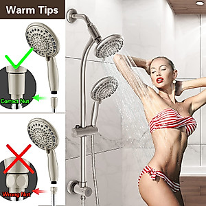 Egretshower Handheld Showerhead & Rain Shower Combo for Easy Reach, 27.5" Drill-free Stainless Steel Slide Bar, 5”of 5-setting Handheld Shower and Showerhead, with 5ft Hose -Brush Nickel