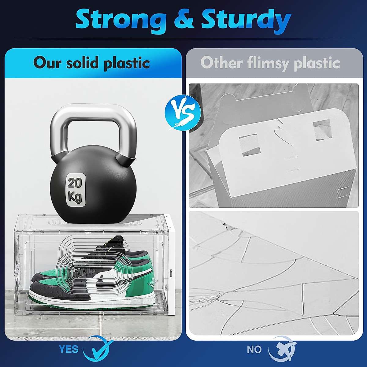 YFXCVSL 8 Pack Thicken Shoe Organizer - Upgrade Sturdy Shoe Boxes Stackable Shoe Storage Containers with Magnetic Door, Thicken Sneaker Storage Fit up to US Size 12,White