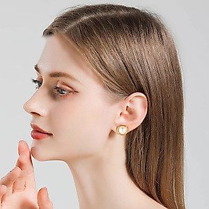 HOKEMP Pearl Earrings 16k Gold Plated Pearls Stud Earrings Hypoallergenic Jewelry for Women Girls Valentine's Day