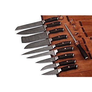randy Handmade Damascus Kitchen Chef Knife Set - Professional Damascus Steel Knife Set - 10 pcs Japanese Damascus Knife Set With Leather Bag/Case(10801)