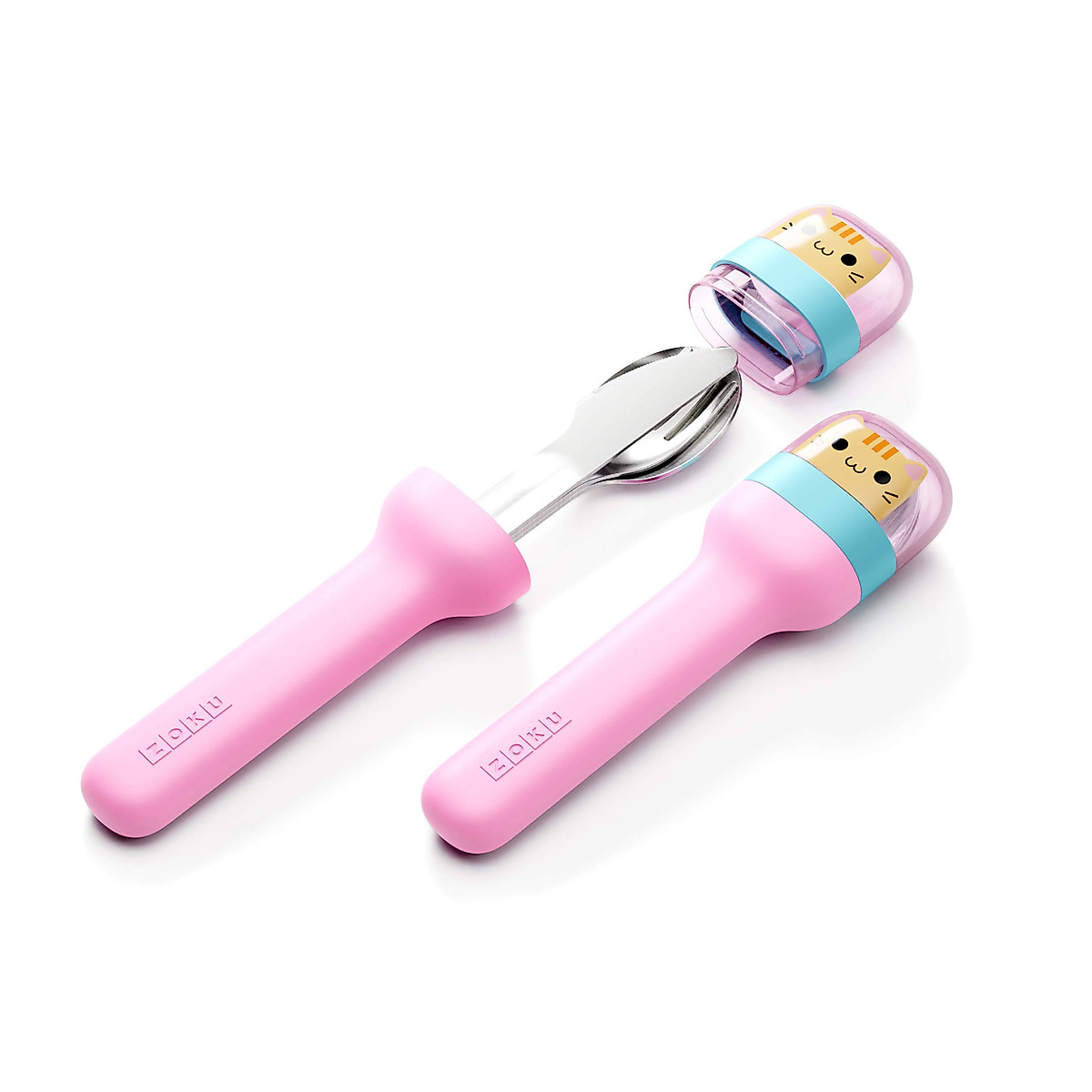 ZOKU Pink Neat Bento Jr. and Kitty Kids Pocket Utensil Set Bundle