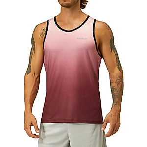 EZRUN Men's Quick Dry Workout Tank Top Swim Beach Shirts for Gym Athletic Running Muscle Sleeveless Shirts(PinkGradient,XL)