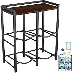 5 Gallon Water Jug Holder for 4 Bottles with Rustic Brown Wood Top Shelf, 5 Gallon Water Jug Stand, 5 Gallon Water Bottle Holder, Heavy Duty Water Dispenser Stand for Home Kitchen/Office/Living Room