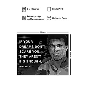 Muhammad Ali Poster - Motivational Sports Quote - Wall Art Decor for Home, Office, Gym, Man Cave, Bedroom - Gift for Men, Boys, Teens, Graduation, Boxing, Workout, Weightlifting Fans - 8x10 UNFRAMED