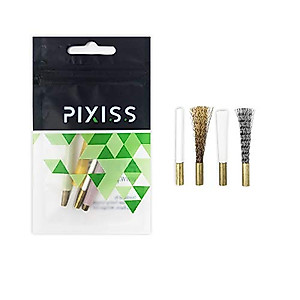 Pixiss Scratch Brush Pen Set with Replacement Tips, Fiberglass, Steel, Brass, Nylon, 5-inches Pen Style Prep Sanding Brush 4-Pack for Corrosion, Rust, Jewelry, Circuit Boards and Auto Body Work