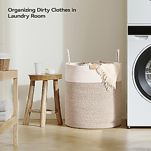 Nunsino 80L Laundry Hamper Basket,Baby Nursery Woven Storage Basket for Toys Bin,Pillows,Blankets,Clothes,Brown&White