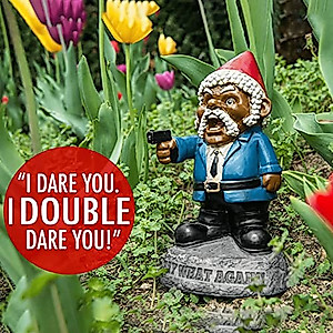 "Say What Again" Angry Garden Gnome, Funny Gnome with a Weapon Resin Ornaments, 9" War Gnome Outdoor Garden Statues for Indoor/ Outdoor/Lawn/Yard Art Decorations