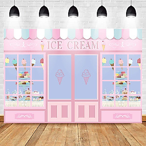 Mocsicka Ice Cream Theme Birthday Backdrop Dessert Shop Girl Background 7X5ft Vinyl Childrens Birthday Party Dessert Table Background Photo Booth Banner Decoration