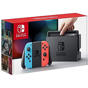 Newest Nintendo Switch with Neon Blue and Neon Red Joy-Con - 6.2" Touchscreen Display, 32GB Internal Storage - Family Christmas Holiday Gaming Bundle w/CUE Accessories