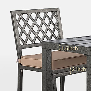 ONLYCTR Outdoor Bar Chairs and Table, Metal Outdoor Bar Set, 3 Piece Patio Bar Table Set with Bar Stools & Cushions for Backyard, Porch, Bistro, Balcony (Gray, 55" Table, 2 X-Back stools)