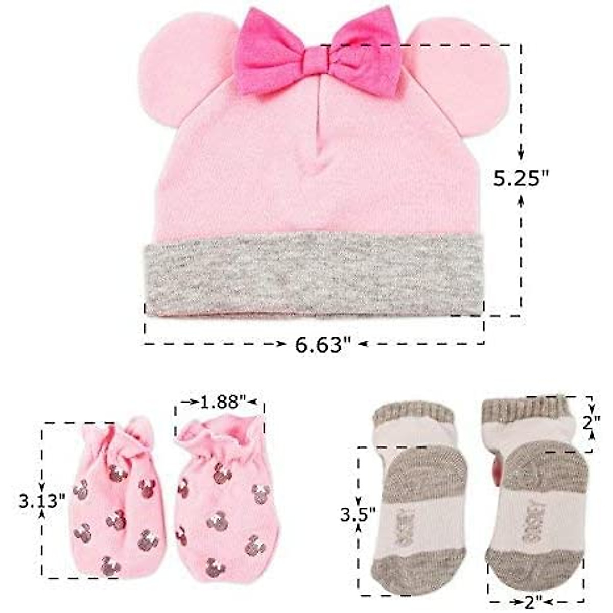 Disney Baby Girls' Minnie Mouse Take Me Home Layette Gift Set - 3 Piece Hat, Booties, and Mittens (Newborn), Size 0-3 Months, Minnie Pink Giftset