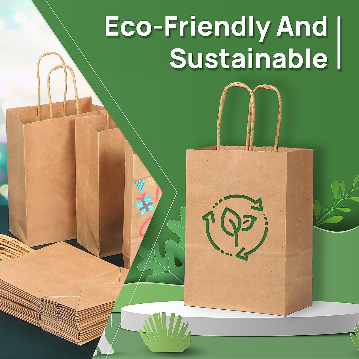 miikoul 200 Pieces 8.27"x5.9"x3.15" Brown Paper Bags with Handles, Gift Bags Bulk for Small Business, Shopping Bags, Wedding Party Favor Bags, Halloween Treat Bags for Birthday Party, Goody Craft