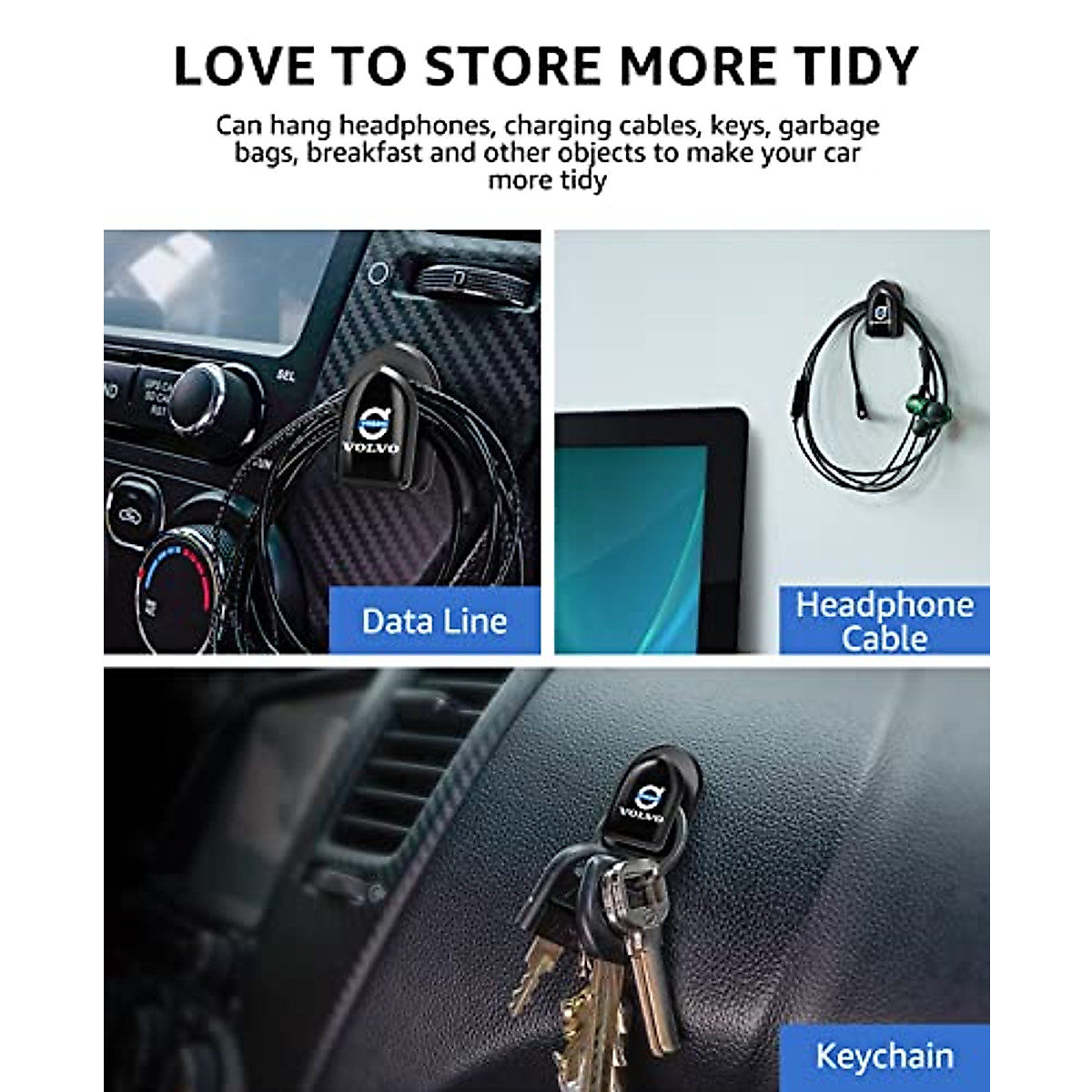 YABOO Car Sticky Hooks for Dashboard,Car Sticky Hanger with Logo,3M Self-adhesive Hooks Organizer for Key/USB Cable/Earphone,Compatible with Volvo XC40 XC60 XC90 V90 V60 S90 S60 2016-2020 2021 2022