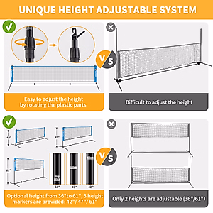 Olybeaka All-in-one Portable Badminton Net Pickleball Net Height Adjustable Kids' Volleyball Net Set for Backyard Beach Driveway Include 4 Aluminum Badminton Rackets + 2 Pickleball Paddles (10 ft)