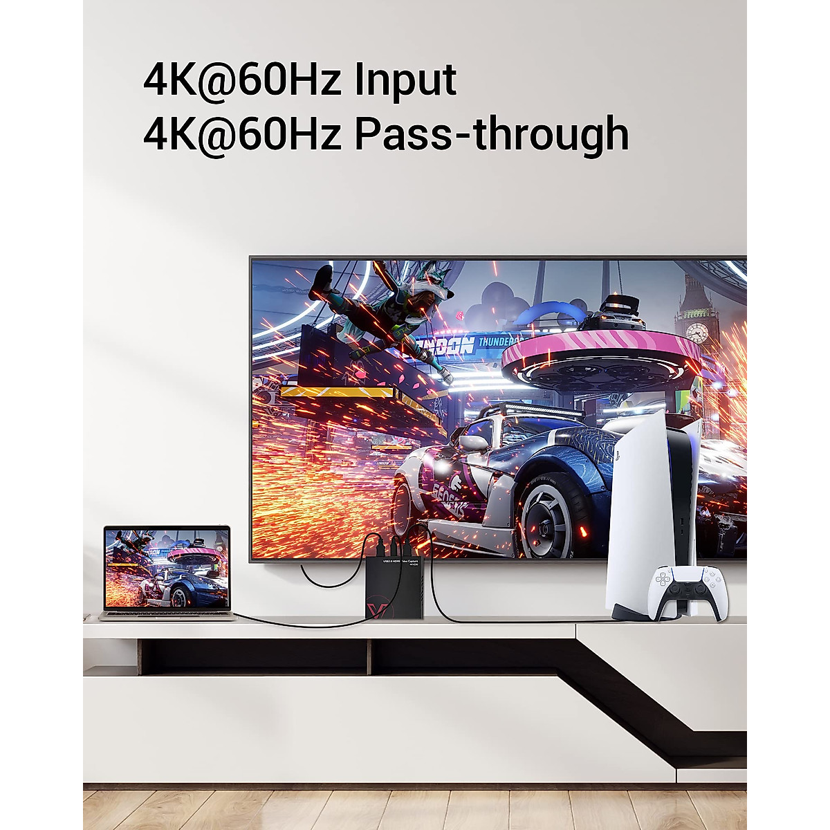 4K@60Hz Game Capture Card USB 3.0, HDMI 2.0 Passthrough, Real-time Audio, Auto CEC, Works with Xbox PS5 PS4 Nintendo Switch DSLR OBS Twitch Live Streaming