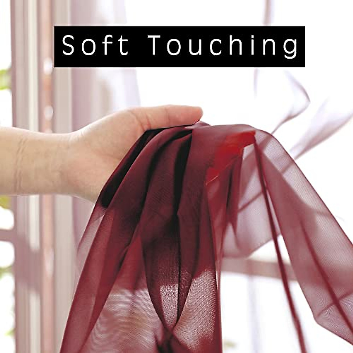 OVZME Living Room Sheer Curtains 96" Length 2 Panels Set for French Door, Christmas Gorgeous Window Decoration for Party & Backdrop & Canopy, Burgundy, Each 42Wx96L