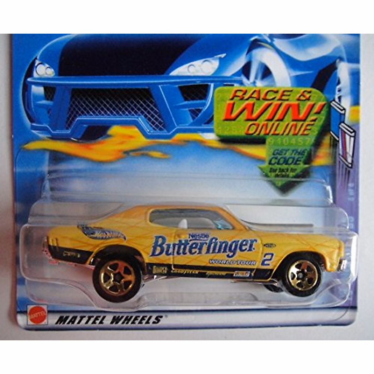 Hot Wheels Yellow '70 Chevelle SS #98 Nestle Butterfinger Race & Win Online Card