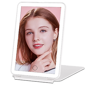 Famihomii Rechargeable Travel Makeup Vanity Mirror with 72 LED Lights, 3 Colors Light Modes, Brightness Dimmable, Portable & Lightweight, Foldable Compact Vanity Mirror for Outside or Travel Makeup
