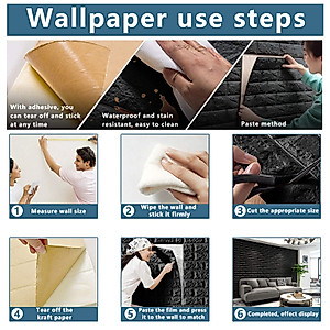 Sodeno 10 PCS Black 3D Wall Panels, 14.5 sq.feet Coverage, Printable Wallpaper Sticker with Self-Adhesive Waterproof Brick PE Foam Wall Panels Peel and Stick for Interior Wall Decor, Home Decoration