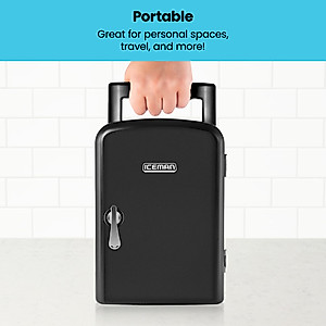 Iceman Mini Portable Board Personal Fridge, Cools & Heats, 4 Liter Capacity, Chills 6 12oz, 100% Freon-Free & Eco Friendly, Includes Plugs for Home Outlet & 12V Car Charger, 6 Cans, Black Dry Erase