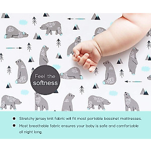 Stretchy Bassinet Sheet Set BROLEX 2 Pack Snug Fitted Cradle Fitted Sheets for Bassinet Pads/Mattress, for Boys Girls,Unisex,Ultra Soft Breathable,Owl Bear