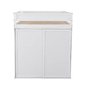 Harper & Bright Designs Full Size Loft Bed with Wardrobes and Desk, Solid Wood Loft Bed Frame with 2 Storage Drawers Cabinet, for Kids Teens Adults (White)