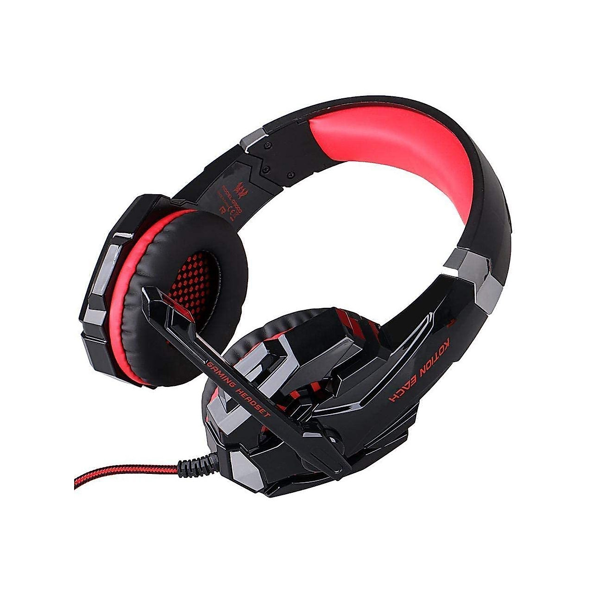 REDFIRE Stereo Gaming Headset for PS4, PC, Xbox One Controller, Noise Cancelling Over Ear Headphones Mic, LED Light, Bass Surround, Soft Memory Earmuffs for Laptop Mac Nintendo Switch Games -Red