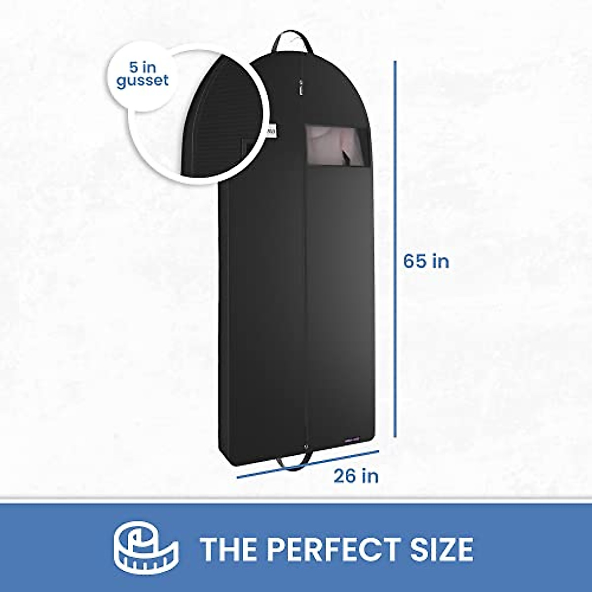 Black Garment Bag for Travel and Storage with Zipper and Eye-Hole, Carry Handles for Suits Tuxedos Dresses Coats 26 inch x 65 inch x 5 inch