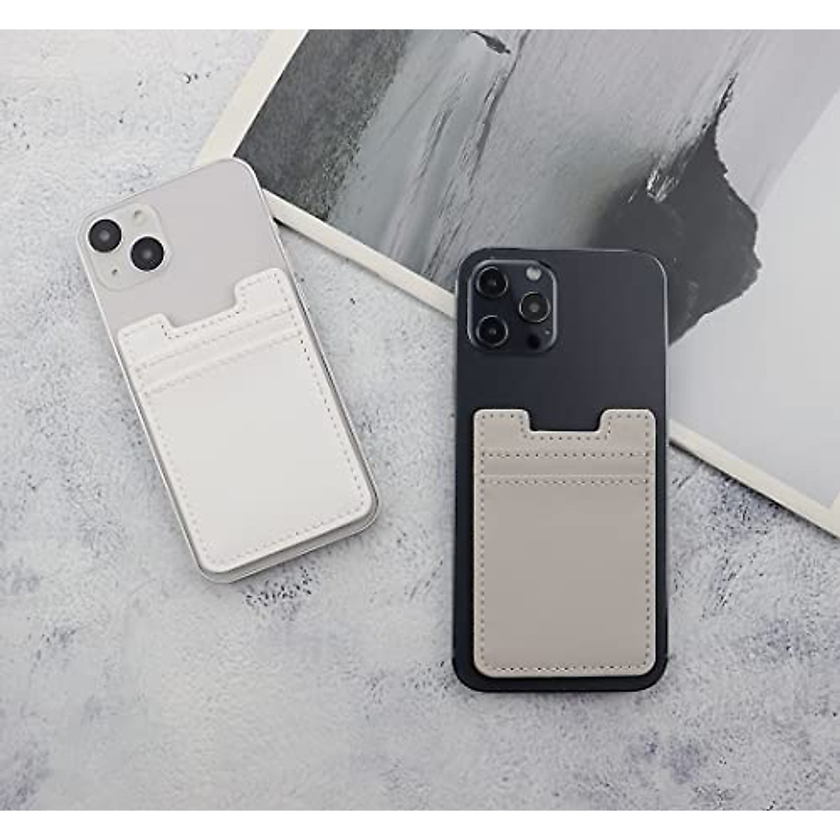 Fulgamo 2Pack Phone Wallet,Leather Phone Card Holder Adhesive Stick On Credit Card Pocket for Back of Phone Case iPhone and Android-White,Grey