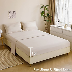 ZRNBAST 5 Pcs Beige Grey Comforter Set Full Size Pleated Textured Bohemian Style Bedding Set with Sheets Pinch Pintuck Striped Fluffy Comforter Set for All Seasons (Beige, Full)