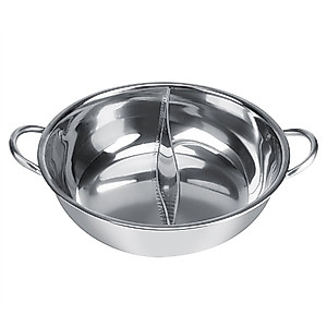 Stainless Steel Hot Pot with Divider, Thick Nonstick Hot Pot, Two Flavor Soup Pot with Hollown Handle, Induction Cooker, Gas Frunace and Log Fire Usable(29cm)